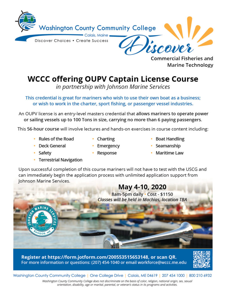 OUPV Captain License Course - Washington County Community College