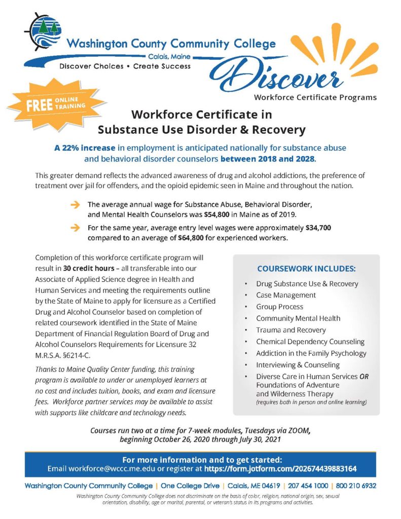Substance Use Disorder & Recovery - Washington County Community College